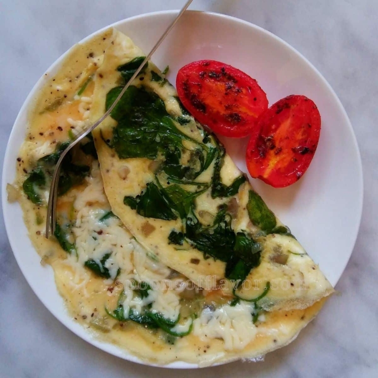 Easy Spinach Omelette Recipe with Cheese - Spoons Of Flavor